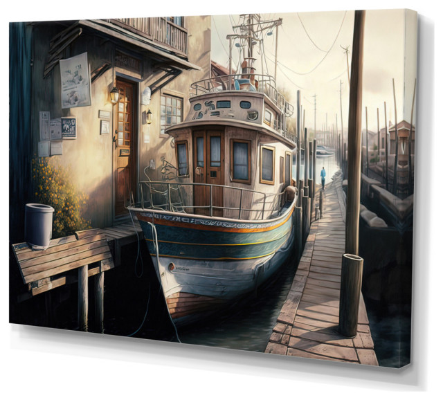 Rustic Port With A Fishing Boat IV Canvas, 32x16 - Beach Style - Prints ...