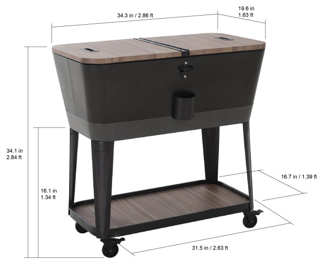 Sunjoy 80-Quart Outdoor Rolling Cooler Cart, Deep sliver - Modern ...