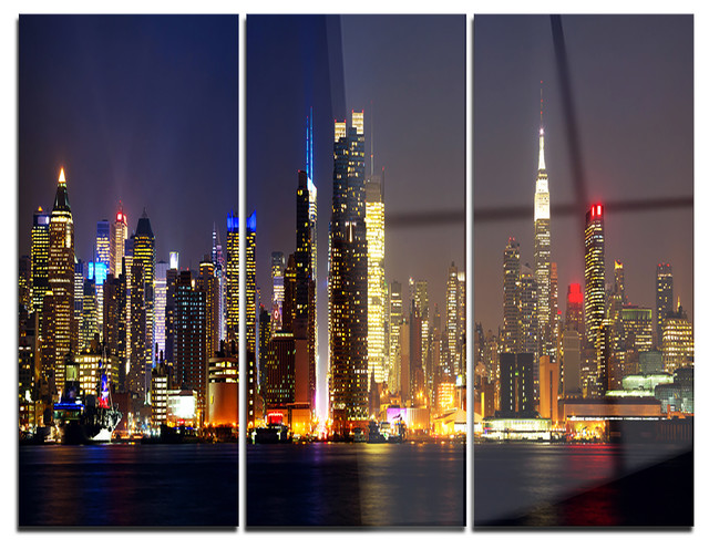 "New York Skyline at Night" Photo Metal Wall Art, 3 Panels, 36"x28", 36 ...