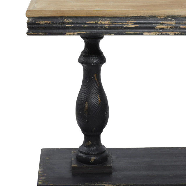 Narrow Console Table, Turned Pedestal Legs With Shelf, Distressed Black ...
