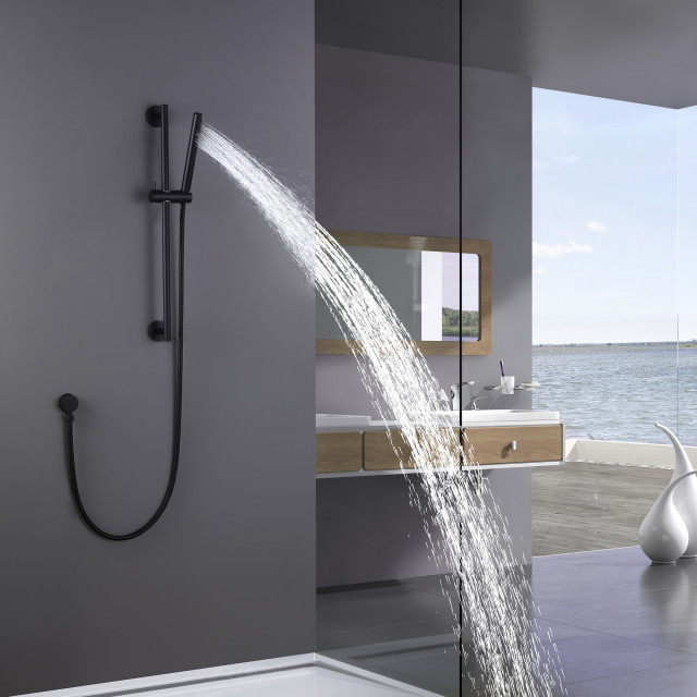 Wall-Mount Adjustable Slide Bar Hand Held Shower With Hose-Less Rough ...