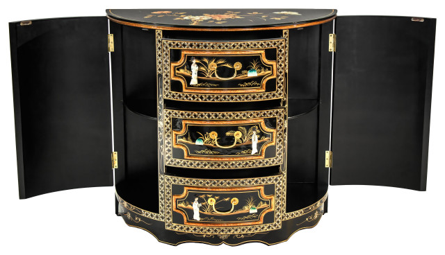 Black Lacquer Half-Moon Cabinet Royal Ladies - Asian - Accent Chests ...