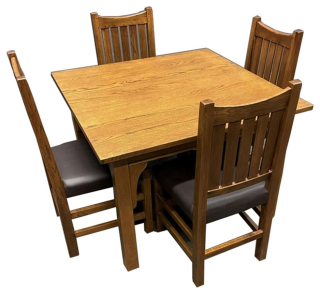 Crafters and Weavers Arts and Crafts Solid Wood Dining Table Set in Oak ...
