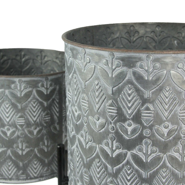 Set of 2 Galvanized Metal Planters With Stands Rustic Flower Pot Garden ...