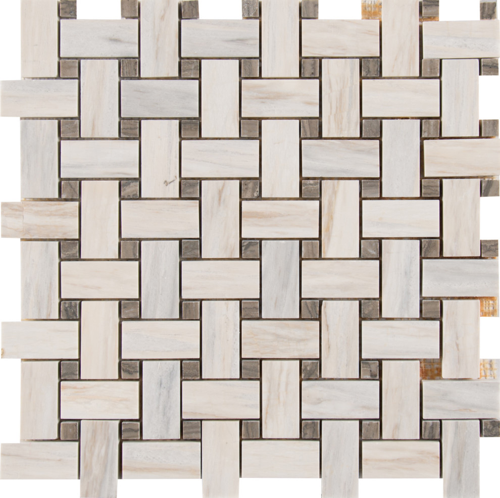 MSI SMOT-BWP10MM Angora - 12" x 12" Basketweave Mosaic Sheet ...