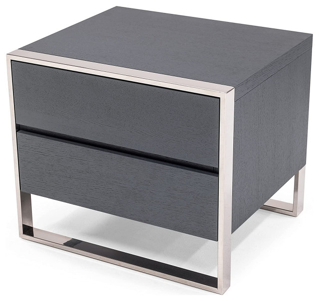 Modern Nightstand, Stainless Steel Exposed Frame With 2 Drawers, Grey ...