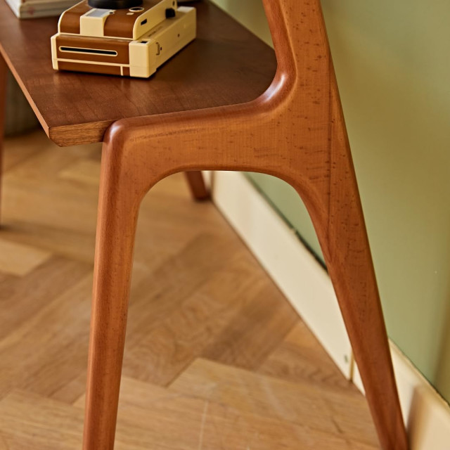 Mid Century Modern Console Table, Rubberwood Top & Open Compartment ...