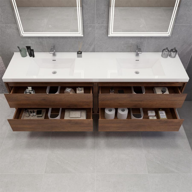 MOM 84 Wall Mounted Vanity with 4 Drawers and Acrylic Double Sink, 84 ...