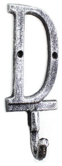 Rustic Silver Cast Iron Letter D Alphabet Wall Hook 6'' - Industrial ...