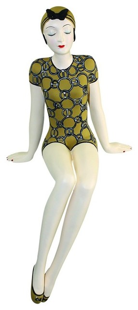 Retro Bathing Beauty Shelf Sitter Statue 1920s Swim Suit Sculpture