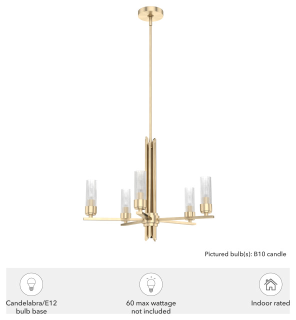 Gatz Alturas Gold, Ribbed Glass 5 Light Chandelier Ceiling ...