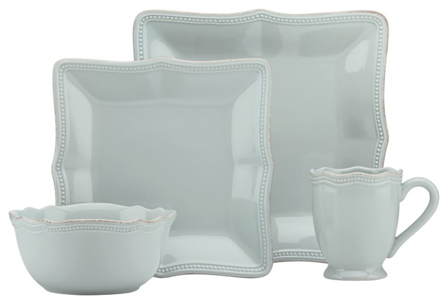 French Perle Bead Ice Blue Dinnerware Square 4 Piece Plate Set ...