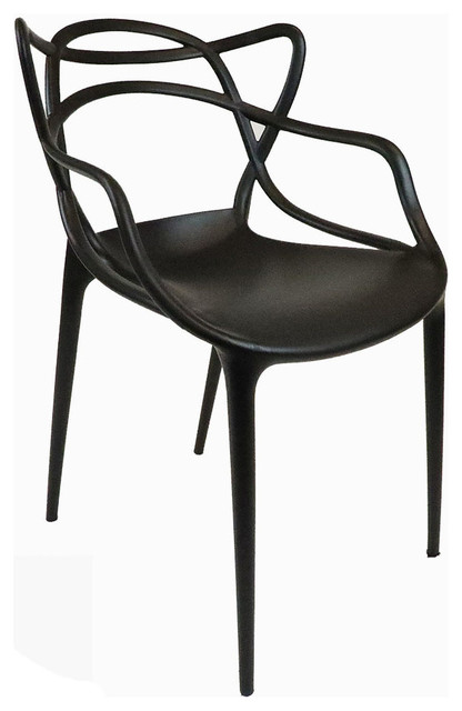 Modern Polypropylene Chair with Designer Backrest, Pack of Four, Black ...
