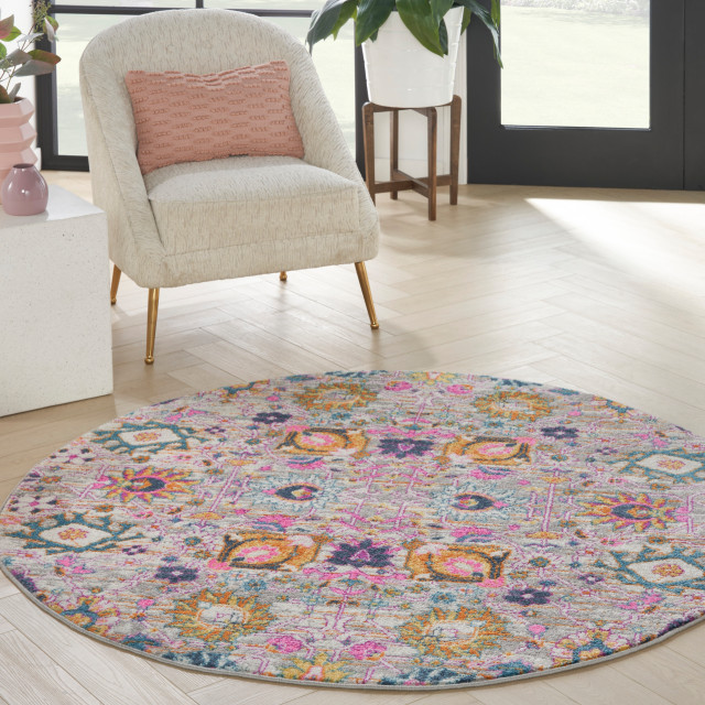 Nourison Passion PSN01 Area Rug, Silver, 5'3" x Round - Traditional ...