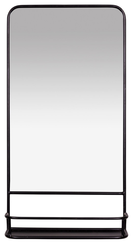Black Rectangular Wall Mirror With Shelf - Transitional - Bathroom ...