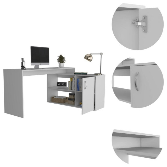 60" White L Shape Computer Desk - Transitional - Desks And Hutches - by ...