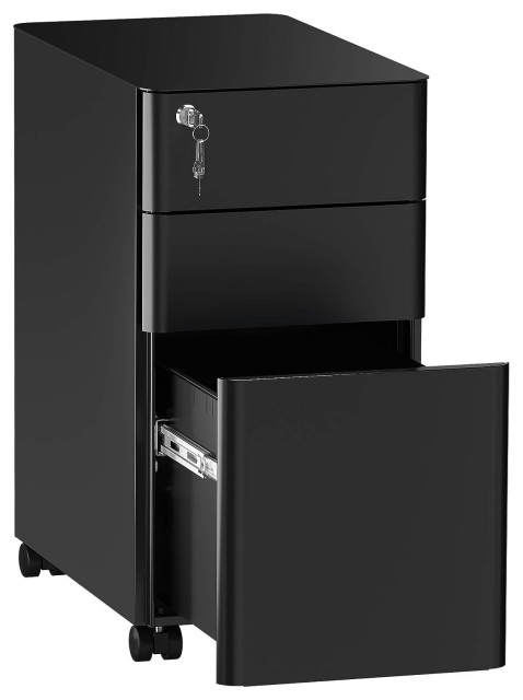 Mobile Black 3-Drawer Slim File Cabinet, Lock for Legal/Letter Size ...