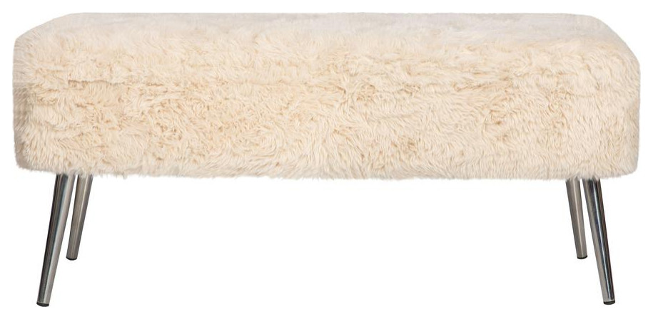 Huggy Luxury Plush Faux Fur Upholstered Storage Bench, Sand ...