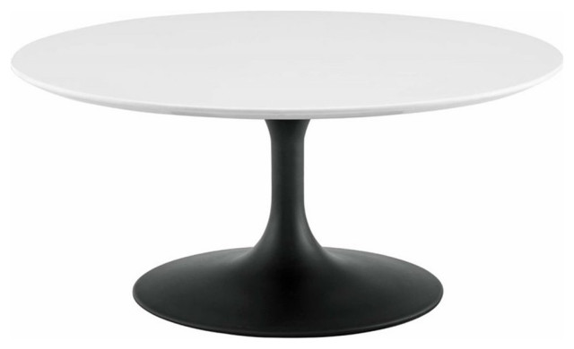 Pemberly Row 36" Round Top Modern Metal Coffee Table in Black/White ...