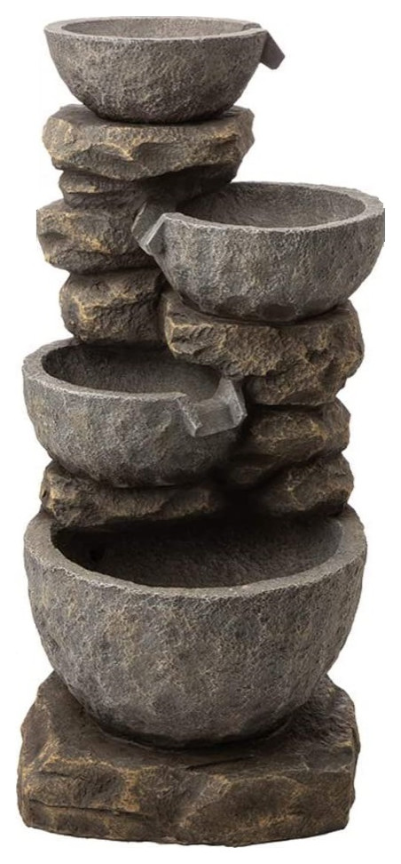 Unique Water Fountain, 4 Tiered Design With LED Lights, Gray Stone ...