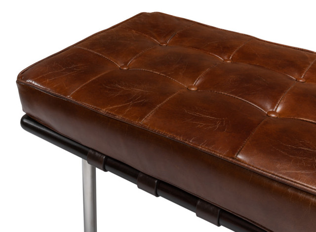 Prince Albert Bench Vintage Havana Leather - Contemporary - Upholstered ...