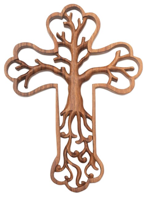 Tree Cross Wood Relief Panel - Transitional - Wall Accents - by NOVICA ...
