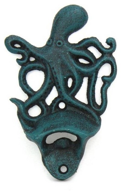 Seaworn Blue Cast Iron Wall Mounted Octopus Bottle Opener 6", Nautical ...