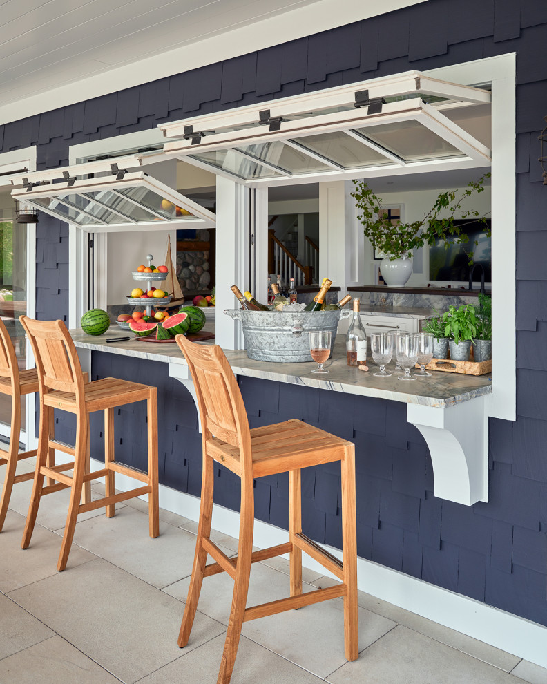 Outdoor Patio Bar Inside-Outside Living at Lake House - Beach Style ...
