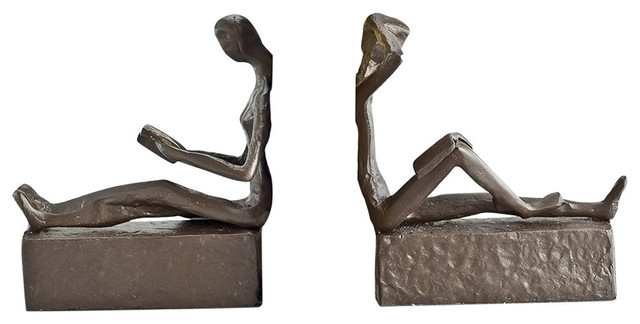2-Piece Man and Woman Reading Metal Bookend Set - Contemporary ...