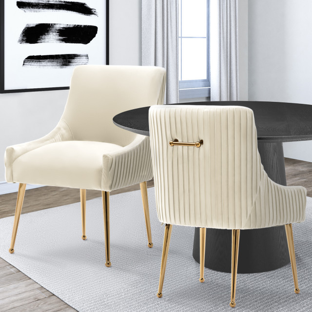Glam Pleated Velvet Dining Chair Set of 2, Tufted Side Accent Kitchen ...