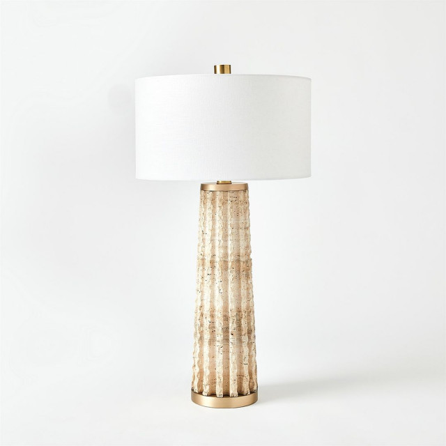 Fluted Solid Travertine Stone Column Table Lamp 35 in Hand Carved ...