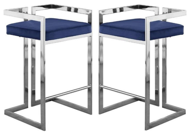 Home Square 2 Piece Velvet Counter Stool Set with Gray Metal Base in ...