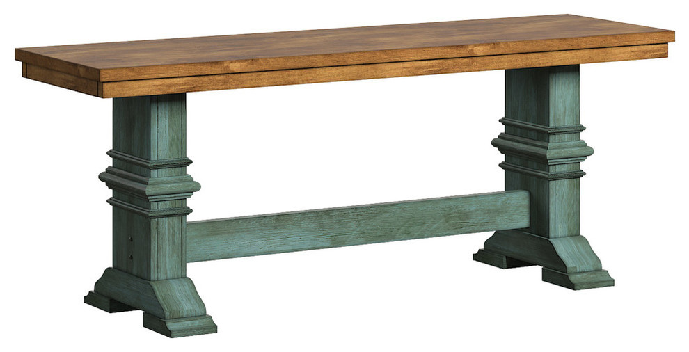 Arbor Hill Two-Tone Trestle Base Dining Bench - Farmhouse - Dining ...
