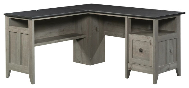 Rustic L-Shaped Home Office Desk, Open Compartments and Filing Drawer ...