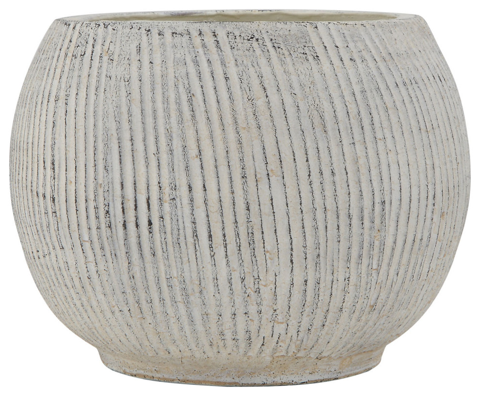 Distressed Cream Terracotta Planter With Fluted Texture - Farmhouse ...