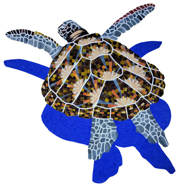 Loggerhead Turtle Glass Swimming Pool Mosaic, 36"x38" With Shadow ...