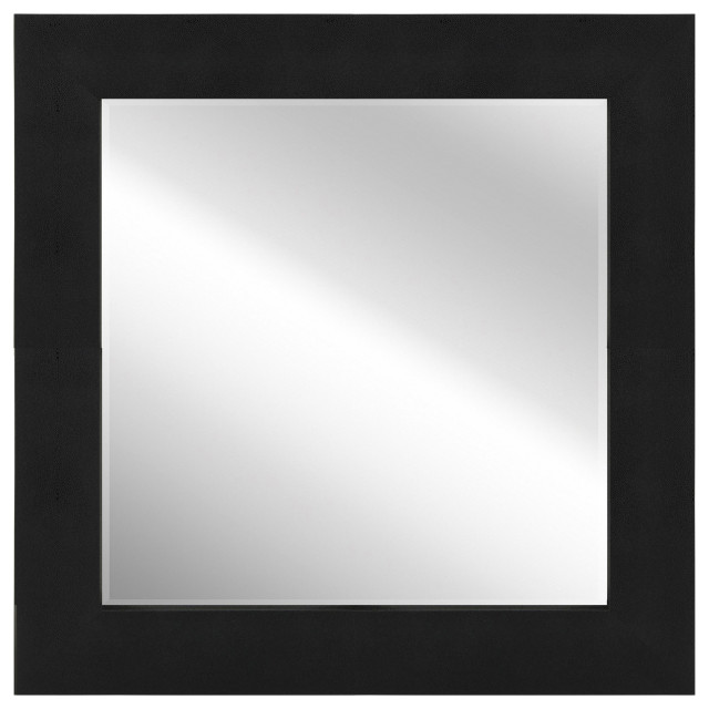 Beveled Wall Mirror,Black Metallic Shagreen Leather Framed Square ...