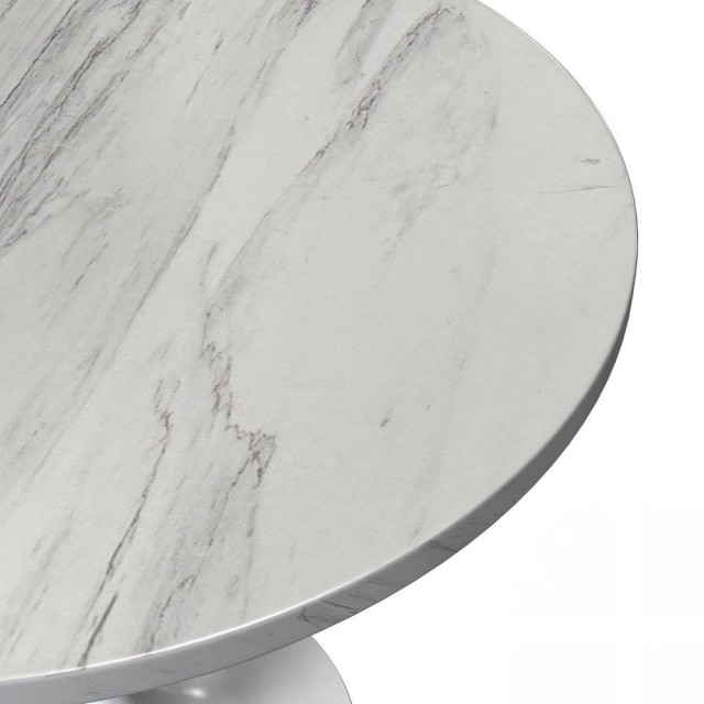 36 Round Dining Table, White Base with Laminated White Marbleized Top ...