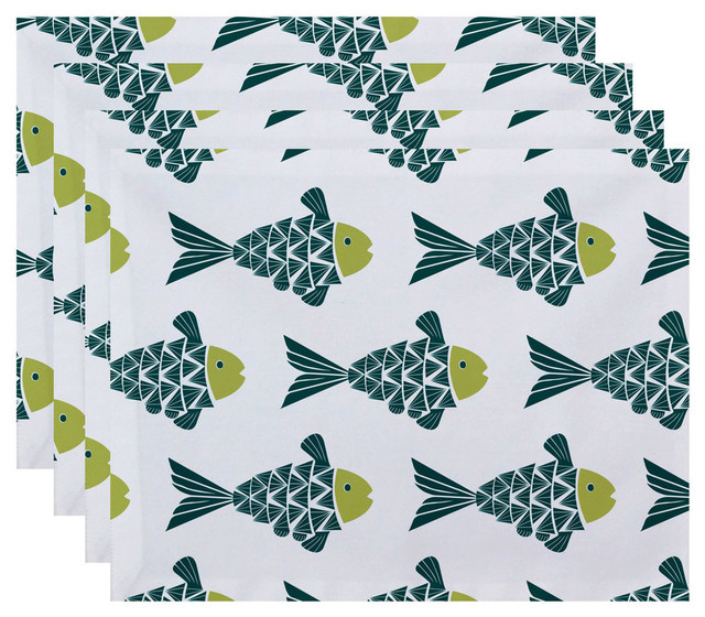 18"x14" Fish Tales, Animal Print Placemat, Set of 4 - Beach Style ...