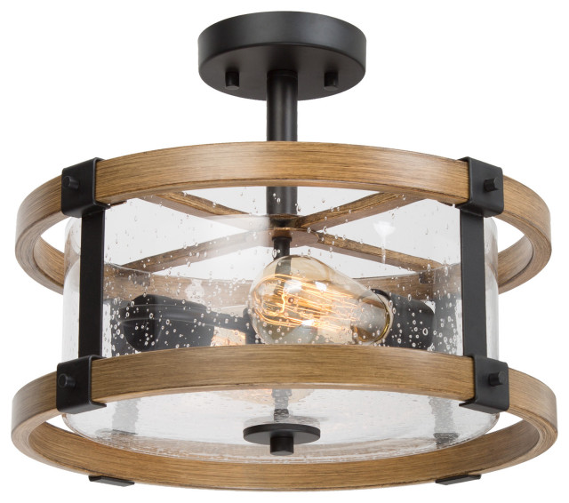 Farmhouse Rustic Wood Semi-Flush Ceiling Light - Transitional - Flush ...