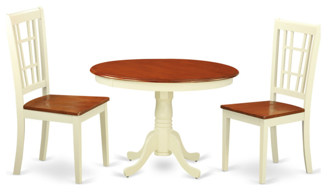 3-Piece Set, A Round Small Table, 2 Wood Chairs, Buttermilk/Cherry ...