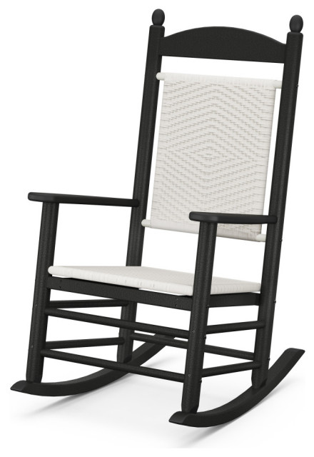 Polywood Jefferson Woven Rocking Chair, Black/White Loom - Tropical ...