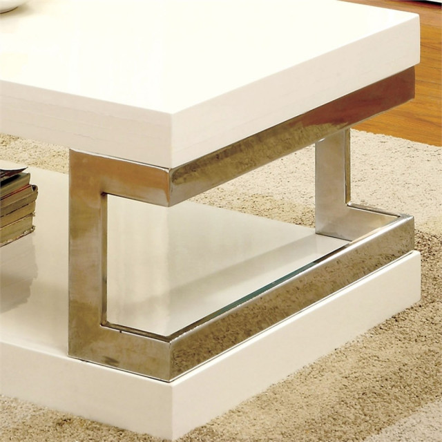 Bowery Hill Wood Open Shelf 2-Piece Coffee Table Set in White ...