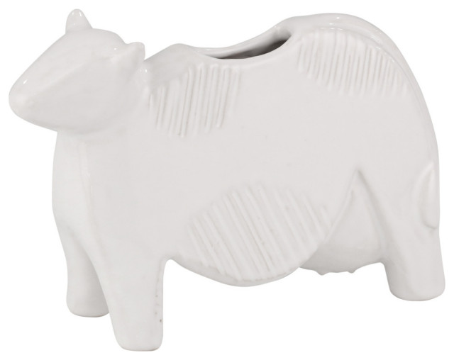 Ceramic 8" Cow Planter, White - Farmhouse - Indoor Pots And Planters ...