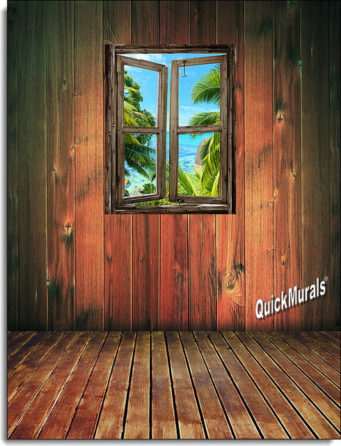 Beach Cabin Window Mural #8 One Piece Peel & Stick CANVAS Wall Mural ...