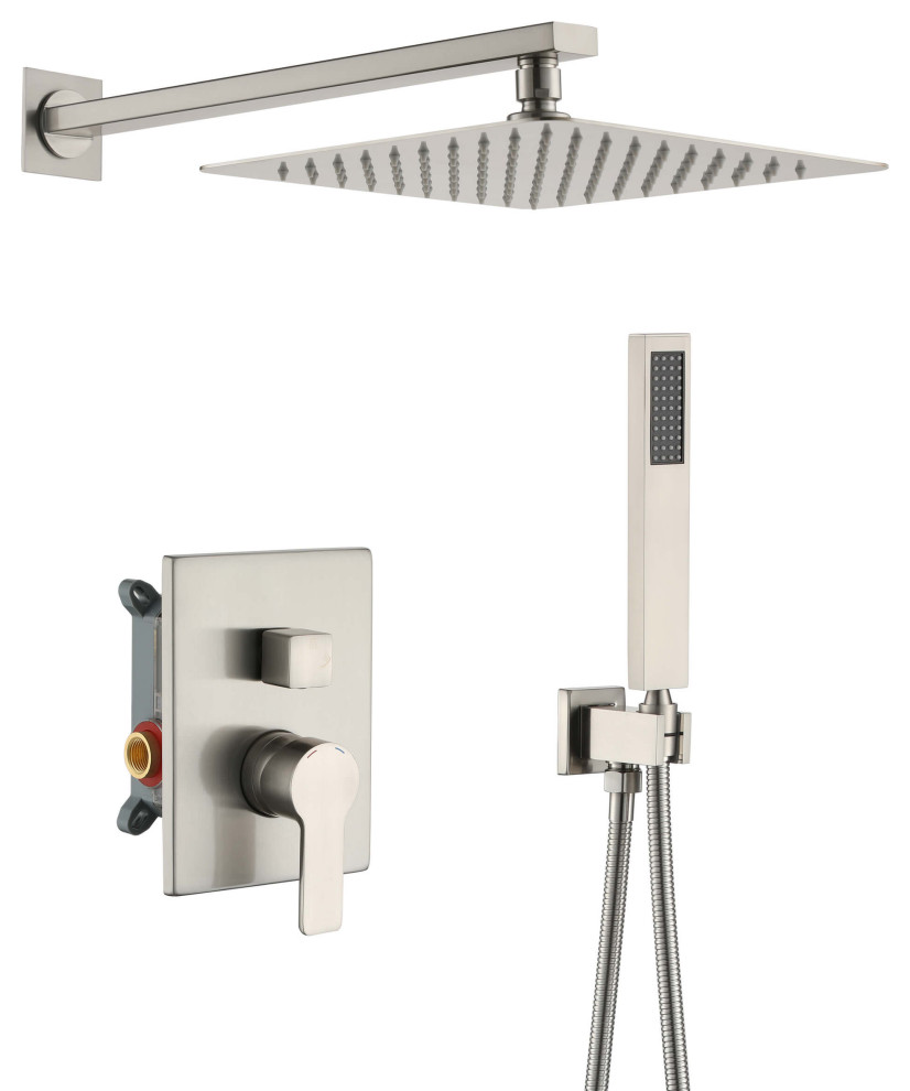 10 inch Wall-Mounted Square Shower System with Handheld in Brushed ...