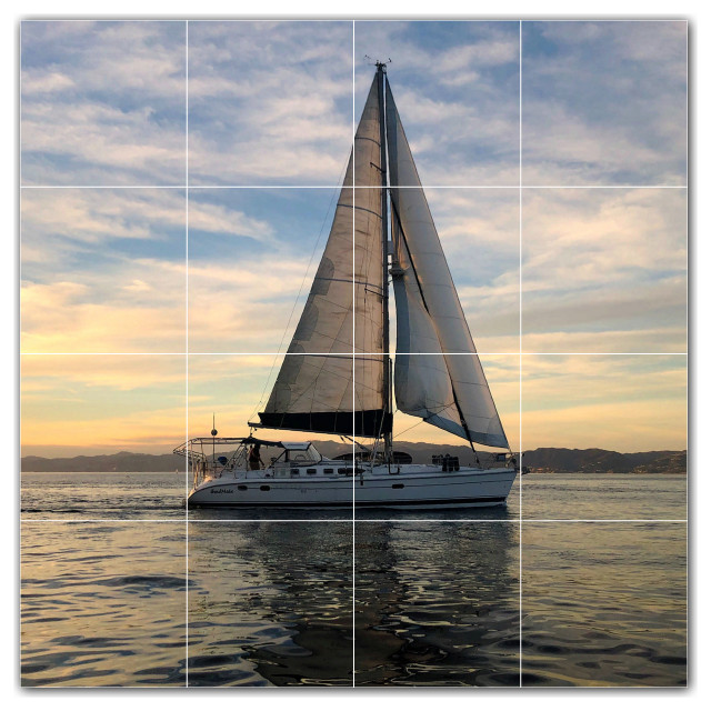 Boat Ceramic Tile Wall Mural HZ500221, 32" Wide x 32" High - Beach ...