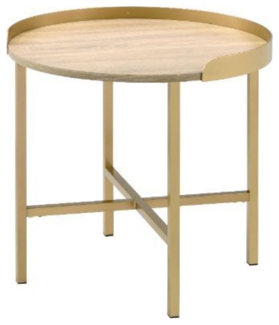 End Table, Oak Table Top and Gold Finish - Contemporary - Side Tables ...