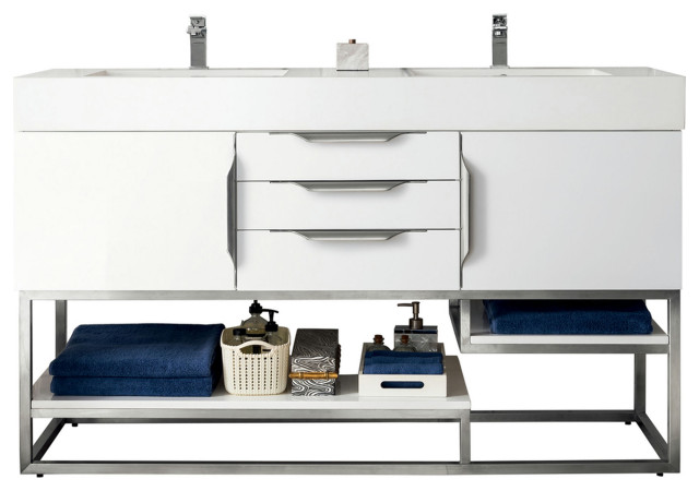 Columbia 59" Double Vanity, Glossy White - Contemporary - Bathroom ...