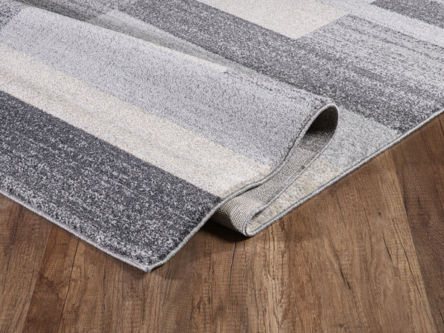 Abani Quartz QRZ140A Contemporary Color Block Grey Beige Area Rug, 4 x ...